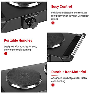 Moclever Hot Plate Portable Electric Stove Countertop Single Burner with 5 Temperature Adjustments & Stay Cool Handles, 1000W Electric Cooktop for RV/Home/Camp, Compatible for All Cookwares