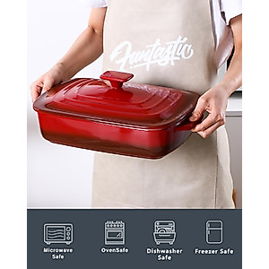 Lareina Large Ceramic Casserole Dish with Lid, 4.0 Quart Covered Rectangular Stoneware Baking Dishes for Oven, Deep 9x13 Inch Lasagna Pans for Baking and Serving, Perfect for Christmas Gifts, Bule