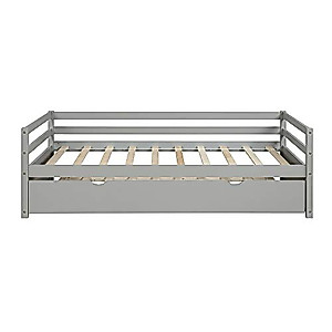 Merax Wooden Daybed FrameTwin Size,Daybed with Trundle for Bedroom Living Room,Twin (Gray)