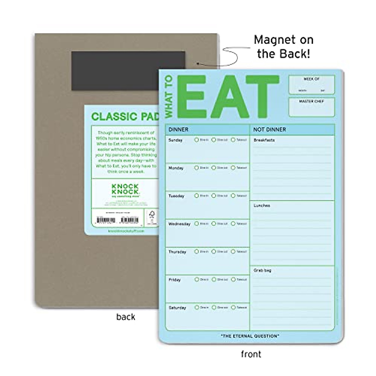 Knock Knock What To Eat Pad (Turquoise / Pastel), Magnetic Meal Planning Note Pad with Magnet, 6 x 9-inches