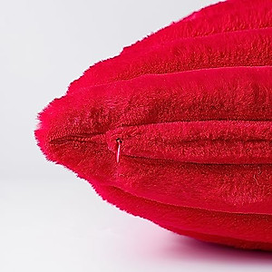 wyooxoo Pack of 2 Double-Side Faux Fur Plush Throw Pillow Covers 18x18 Soft Fluffy Striped Decorative Pillow Covers for Couch Sofa Bed Living Room (18"x18", Red)