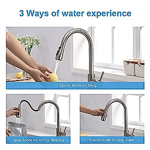 Kitchen Sink Faucet, Kitchen Faucet Stainless Steel with Pull Down Sprayer Brushed Nickel High arc Single Handle Single Hole with 3/8” Male to 1/2” Male Adapter 10 inches Deck Plate
