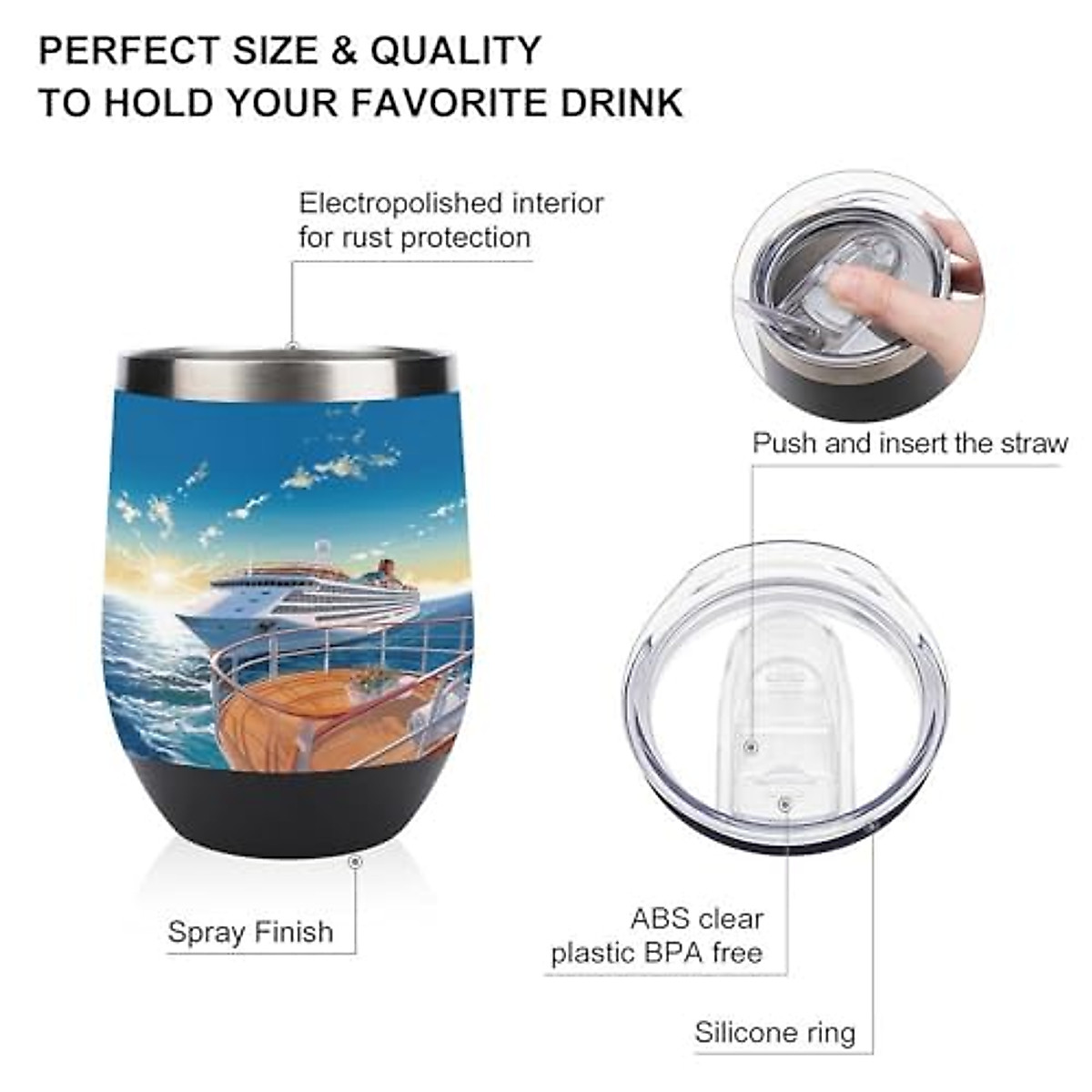 WYUSPGK 304 Stainless Steel Insulated Cup, Summer Sea Cruise Print Smooth Rim, Durable & Reusable - Perfect for Office, Home, And Travel