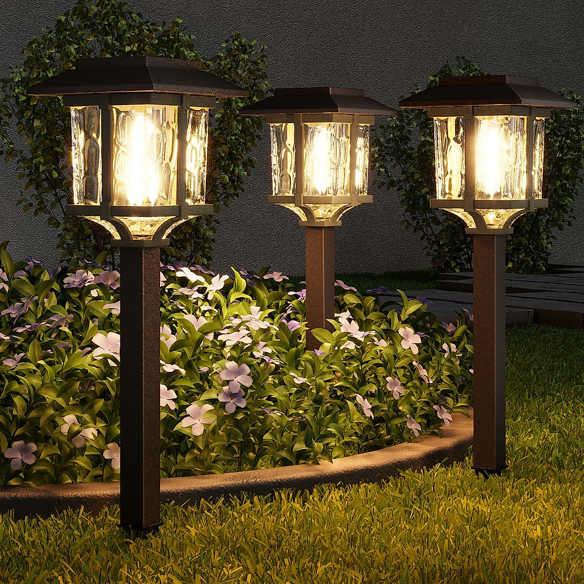 XMCOSY+ Solar Outdoor Lights Waterproof IP65, Solar-Powered Garden/Yard/Pathway Lights with 20LM Warm White 2-Tone Bronze-Wood Stainless Steel Design for Landscape Driveway Walkway Decorative