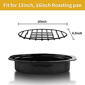 DIMESHY Roasting Rack, Black with Integrated Feet, Enamel Finished, Nonstick, fit for 13 inches oval roasting pan, safety, dishwasher, Great for Basting, Cooking, Drying, Cooling rack.(10”x 6.5”)