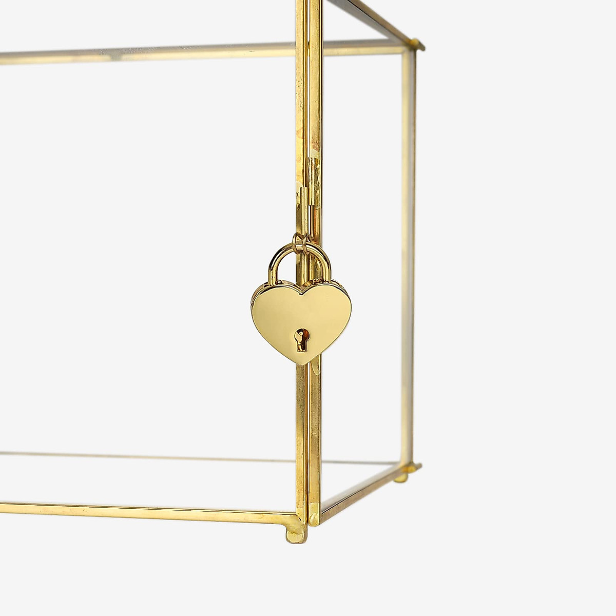 REDHUGO 10.2x5.9x7.9 in Medium Glass Card Box Handmade with Slot and Lock, Wedding Card Boxes for Reception, Graduation, Gift Cards, Party, Brass Geometric Terrarium, Golden Decorative Box