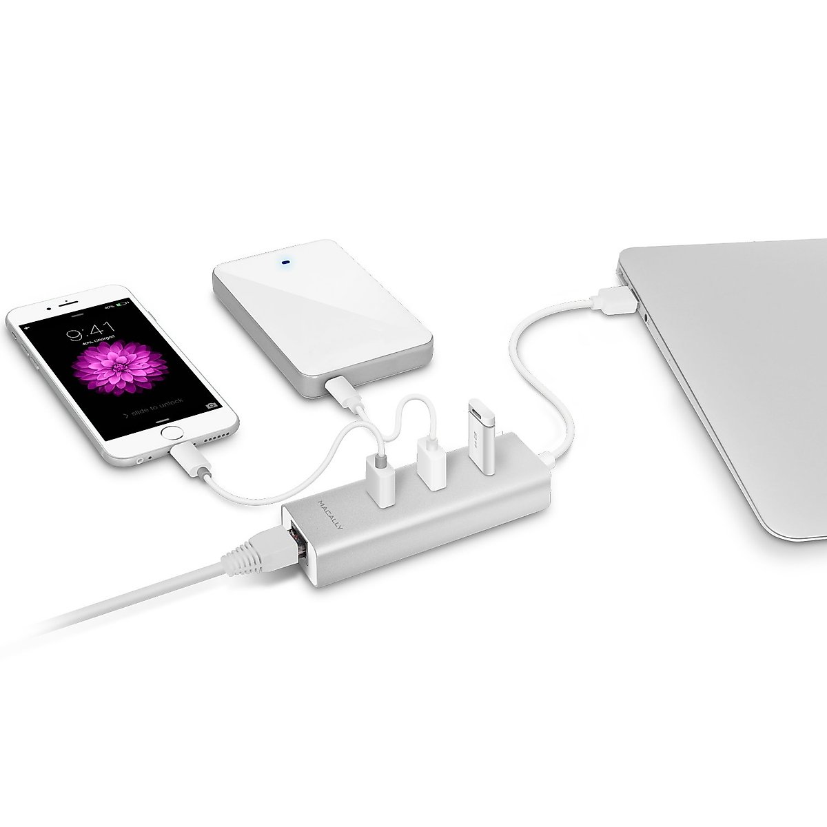 Macally 3-Port USB 3.0 Portable Data Hub with Ethernet Network Lan Adapter for Macbook Pro / Air, Mac Pro / mini, iMac, XPS, Surface Pro, Notebooks, Desktop PCs, USB Flash Drives, etc. (U3HUBGBA)