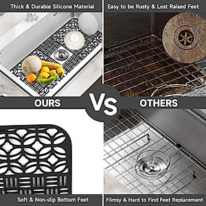 Kitchen Sink Mats Silicone Sink Mat Protectors for Bottom of Kitchen Sink 26 "x 13.78" Non-Slip Sink Protectors with Cutout Drain Holes for Farmhouse Stainless Steel Porcelain Sink-Black