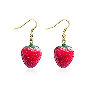 Red Strawberry Earring for Women Teen Girls Cute 3D Acrylic Fruit Resin Simulation Strawberry Drop Dangle Earrings