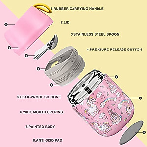 JOOPETALK Thermo for Hot Food Kids 17oz Soup Thermo Insulated Food Jar Lunch Container Keeps Hot/Cold Vacuum Stainless Steel Thermo Lunch Box With Handle Folding Spoon for School, Office, Travel