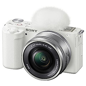 Sony ZV-E10 Mirrorless Camera with 16-50mm Lens (White) Video Bundle + LED Video Light + Microphone + Extreme Speed 64GB Memory(21pc Bundle), ILCZV-E10L/W