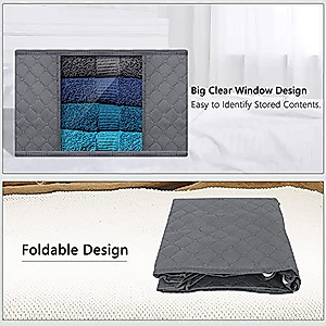 FYY Clothes Storage Bag, 3 Pack 90L Foldable Storage Bin Closet Organizer with Reinforced Handle Sturdy Fabric Clear Window, Clothes Comforters Blankets Bedding Storage Bin with Zipper Grey