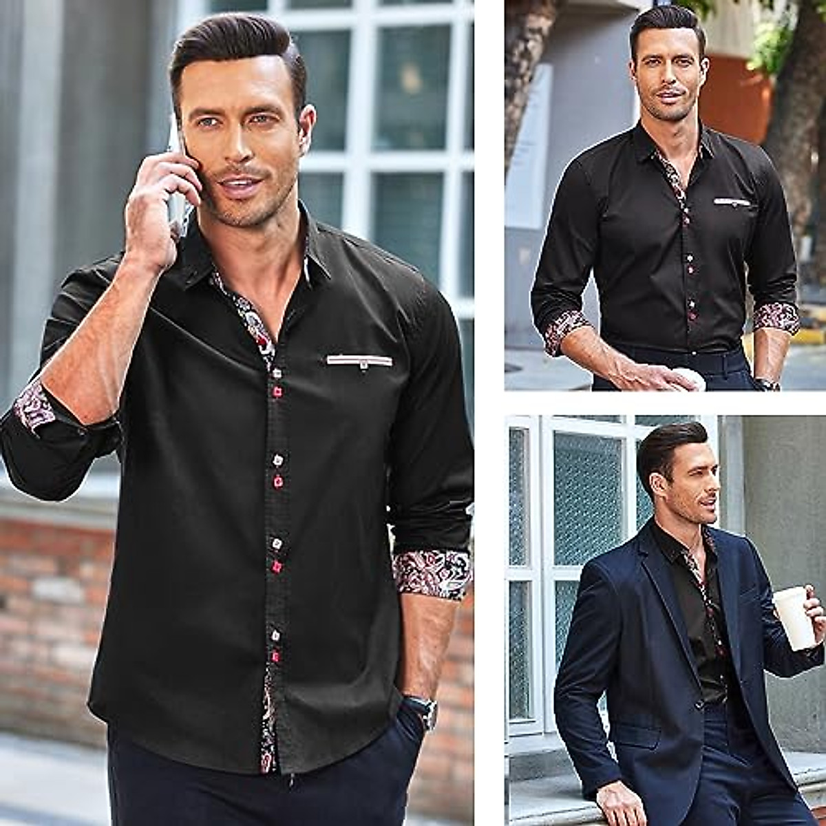 Coofandy Mens Fashion Slim Fit Dress Shirt Casual Shirt,01-black,Medium