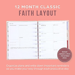 Happy Planner Disc-Bound 12-Month Planner, January 2024–December 2024 Daily, Weekly, Monthly Planner, Classic Size, Faith Layout, Peony & Sky Theme, 7 Inches by 9 3/4 Inches