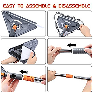 ROKOXIN 85 Inch Wall Cleaner Mop with Long Handle - Baseboard Cleaner Tool Duster for Wall Washer Cleaning Ceiling Window Floor, with Extension Pole 39" to 85", 6 Replacement Microfiber Chenille Pads