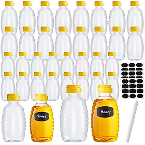36 Pieces 8/16 oz Honey Bottles Squeeze Honey Bottles Clear Plastic Honey Bottles Honey Jar Container with 36 Pcs Chalkboard Labels and and 1 Pcs Pen Honey Holder with Flip Lid for Dispensing Food