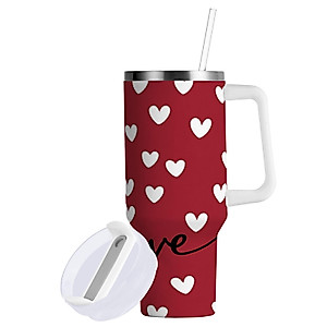 FLildon 30oz Tumbler with Handle and Straw Lid, Red Love Valentine's Day Insulated Coffee Mug Stainless Steel Water Bottle Leakproof Vacuum Travel Coffee Cup