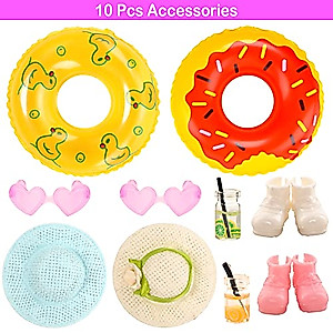 5.3 inch Doll Clothes and Accessories 6 Beach Swimsuits 3 Dresses with 2 Swimming Rings 2 Drinks 2 Hats 2 Glasses 2 Shoes for 5.3 Inch Doll
