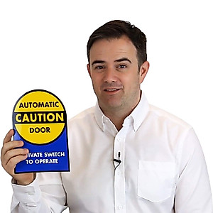 SmartSign 9 x 6 inch (Pack of 1) “Caution - Automatic Door Sticker, Activate Switch to Operate” 2-Sided Window Decal, Polyester, Screen Printed, Multicolor