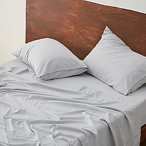 Bedsure Queen Sheets Grey - Polyester & Rayon Derived from Bamboo Cooling Bed Sheets, Deep Pockets Fits up to 16", Breathable, Wrinkle Free and Soft Queen Sheet & Pillowcase Sets