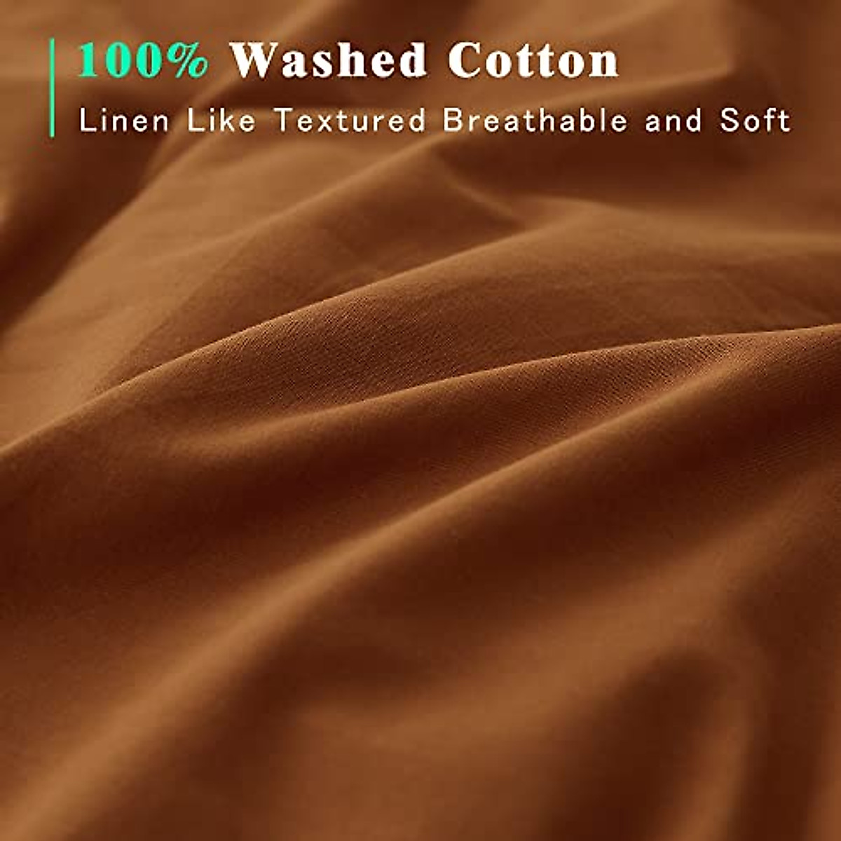 FANSTIVE Duvet Cover Queen, 100% Washed Cotton Linen Like Super Soft and Breathable, 3 Pieces Burnt Orange Bedding Duvet Covers, Farmhouse Comforter Cover Set with Zipper Closure(No Comforter)