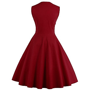 KILLREAL Women's Vintage Polka Dot Print A-Line Pin Up Style Sleeveless Cocktail Party Casual Dress Wine Red Medium