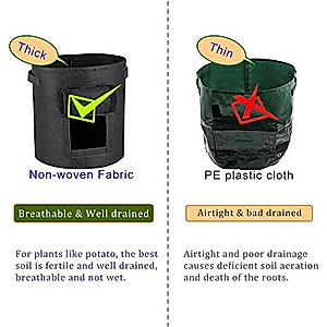GEMGO 3 Pack Potato Grow Bag, 7 Gallon Aeration Waterproof Fabric Sweet Potato Planter, Harvest Window Vegetable Peanut Growing Box Bucket Pot for Nursery Garden (3 Pack, Black Brown Green)