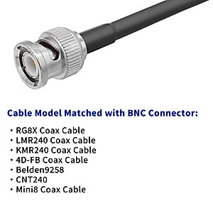 eifagur BNC Male Q9 Plug Crimp for RG8X RG-8X Mini-RG8 LMR240 50 Ohm Coax Cable Straight RF Coaxial Adapter Connector （Pack of 10）