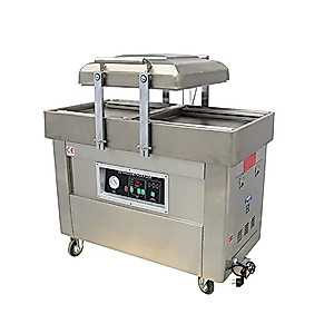 INTSUPERMAI Commercial Two Chamber Vacuum Sealer Stainless Steel Food Vacuum Packaging Machine for Mests Fruits and Vegetables Sealing Length 15.7inch 220V