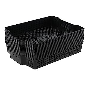 Gloreen 6 Pack A4 Paper Stacking Storage Basket Tray, Black, Shallow Baskets for Storage