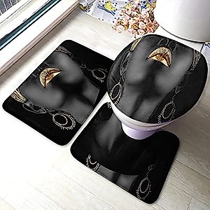 WONDERTIFY African American Woman Bathroom Antiskid Pad Afro Girl 3 Pieces Bathroom Rugs Set, Bath Mat+Contour+Toilet Lid Cover Gold Black