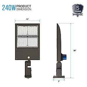 LEDMyplace 240W LED Pole Light with Photocell 3000K Universal Mount Bronze AC120-277V Dusk to Dawn - Parking Lot Lights