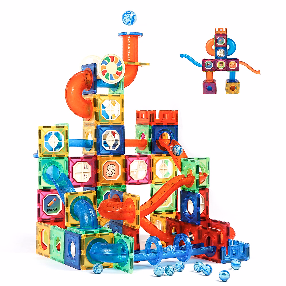 MAGBLOCK Magnetic Tiles 176Pcs Marble Run Race Track Toy Set STEM Educational Building Blocks Child Brain Development Kit Magnet Construction Toys for Boys Girls Kids Age 7 8 9 10+ Years Old