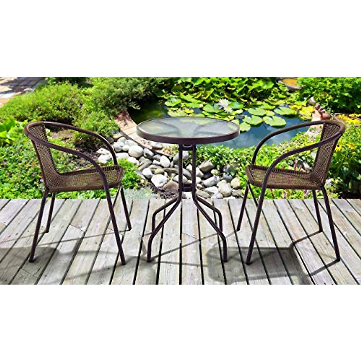 Patio Vida Cascade 3 Pieces Outdoor Patio Conversation Set - Wicker Rattan Chairs and 1 Coffee Table with Glass Top for Garden, Patio, Balcony, Backyard Taupe