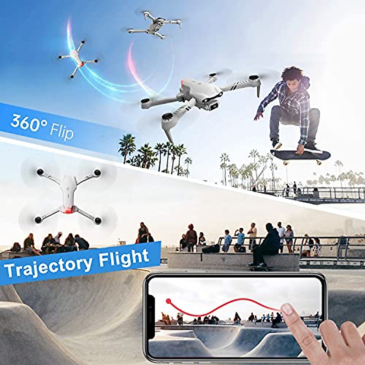 DRONEEYE 4DF10 Drone with 1080P Camera for Adults,RC Quadcopter with WiFi FPV Live Video for Kids Beginners,Trajectory Flight,App Control,3D Flips,Altitude Hold,2 Batteries,Carrying Case