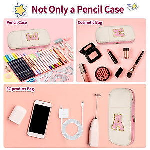 Btffitting Pencil Case,Personalized Pencil Pouch Cute Aesthetic College School Supplies,Large Storage High Capacity Pen Bag Holder Box Organizer Special Cases Gifts for Girls Teens - Beige+Pink,C