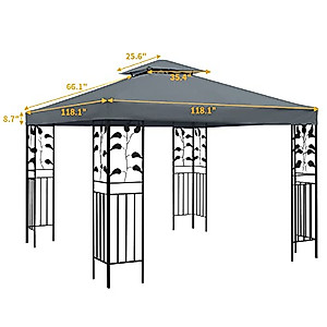 Gazebo Canopy Replacement 118"x118" Outdoor Canopy Shelter for Smaller 10x10ft Top Double Tiered Canopy Cover
