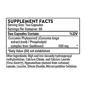 Thorne Curcumin Phytosome 500 mg (Meriva) - Sustained Release, Clinically Studied, High Absorption - Supports Healthy Response in Joints and Muscle - 120 Capsules - 60 Servings