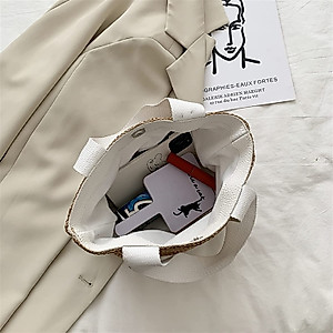 Beach Bag Straw Bags Hand-Woven Straw Bag, Straw Bag, Retro Fashion Woven Bag Handbag Straw Female Bag Lady Soft Bags Bags (Color : Black)