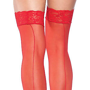 LegAvenue-womens Plus Size Sheer Lace Top Backseam Stockings Hosiery, Red, 1X US