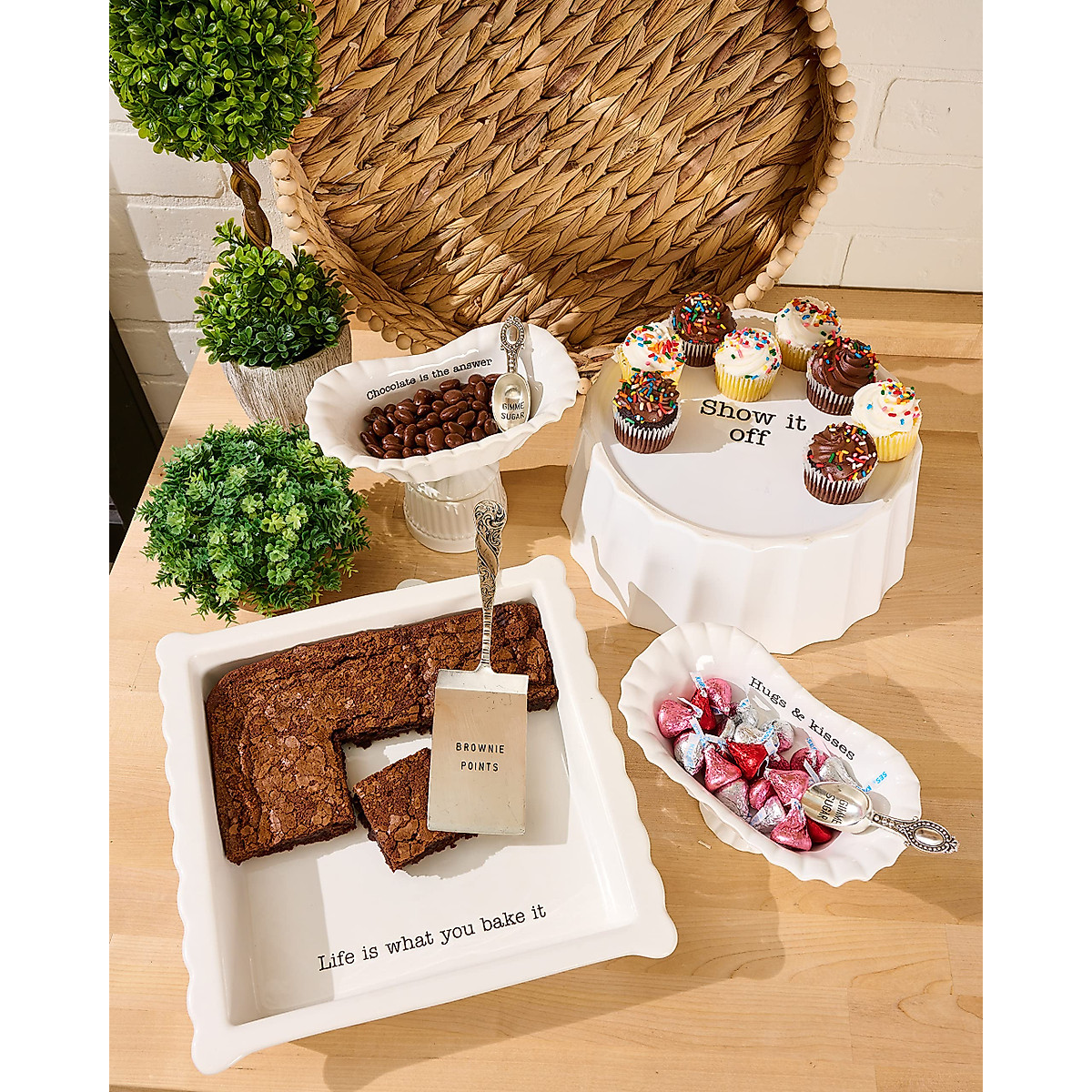 Mud Pie Brownie Baker Set, 3.35H X 13.4L X 13.1W, White