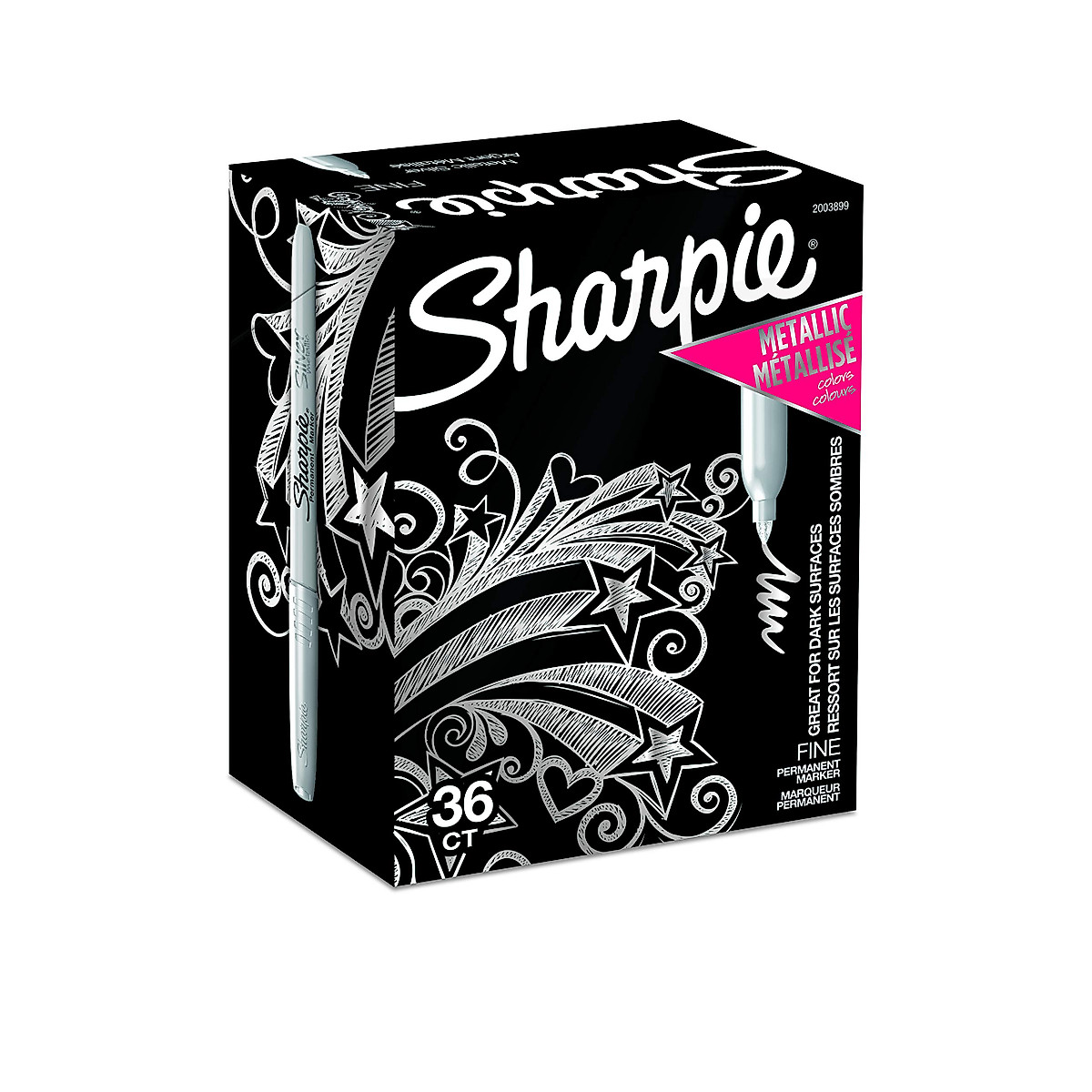 SHARPIE Metallic Permanent Markers, Fine Point, Metallic Silver, 36 Count