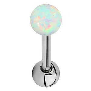 Forbidden Body Jewelry 14G 16mm (5/8 Inch) White Resin Imitation Opal Ball Top Tongue Ring Barbell