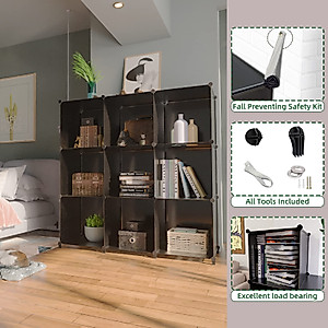 Homywish Cube Storage Organizer 9 Cube Closet Storage Shelves with Wooden Hammer DIY Closet Cabinet Room Storage Bookshelf Plastic Square Organizer Shelving for Home, Office, Bedroom，Black…