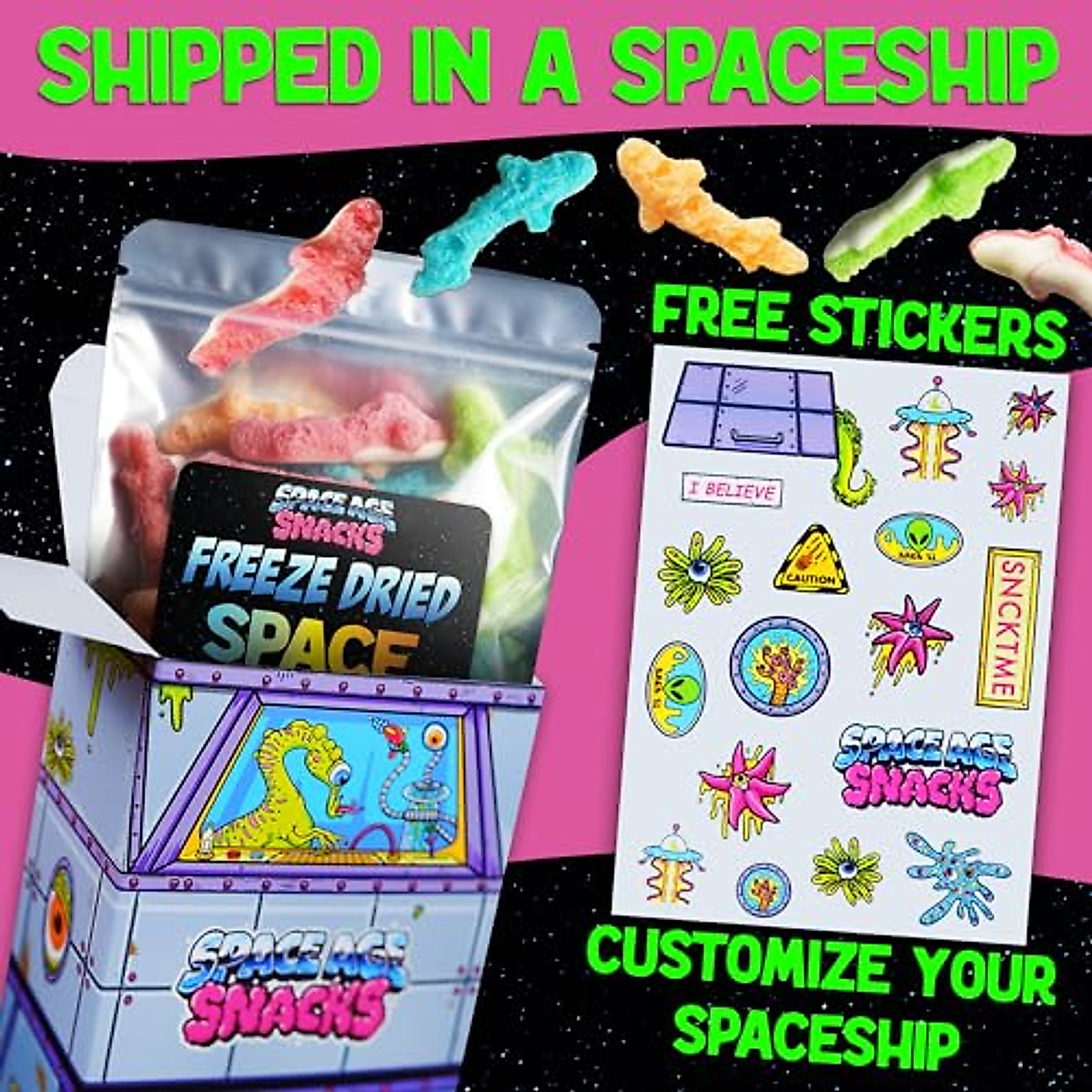 Freeze Dried Gummy Sharks - Premium Candy Shipped in a Box for Extra Protection - Space Age Snacks Space Sharks Freeze Dry Candy for All Ages (3 Ounce)