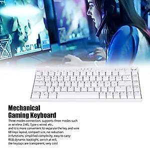 68 Keys Mechanical Keyboard, N Key Rollover ABS 1800mAh Battery White 68 Keys Mechanical Keyboard for Gaming for Office for Home(Linear Action Switch)
