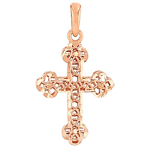 Jewelry America 14k Rose Gold Textured Filigree Christian Orthodox Cross Charm Pendant