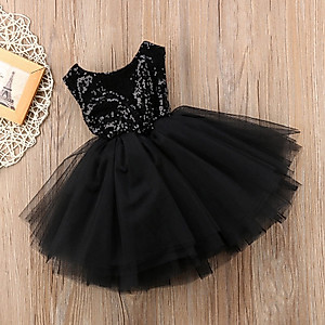 Baby Girls Sleeveless Flower Wedding Pageant Princess Bowknot Party Dress Infant Lace Tutu Dresses 0-5Years (Black, 18~24Months)