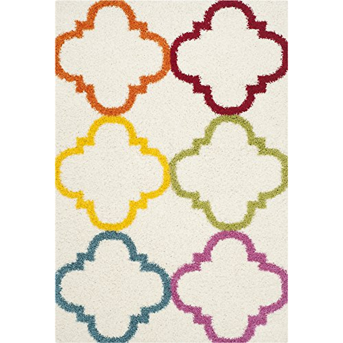 SAFAVIEH Kids Shag Collection 8' x 10' Ivory/Multi SGK563A Rainbow Moroccan Non-Shedding Living Room Bedroom Dining Room Entryway Plush 2-inch Thick Area Rug