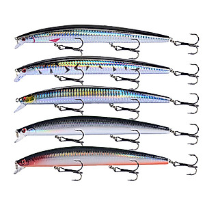 LINGYUE Large Fishing Lures 7.1" Minnow VIB Hard Bait Lures with Treble Hook Lifelike 3D Fishing Eyes Swimbait Crankbait Deep/Shallow Divers Fish Tackle Kits